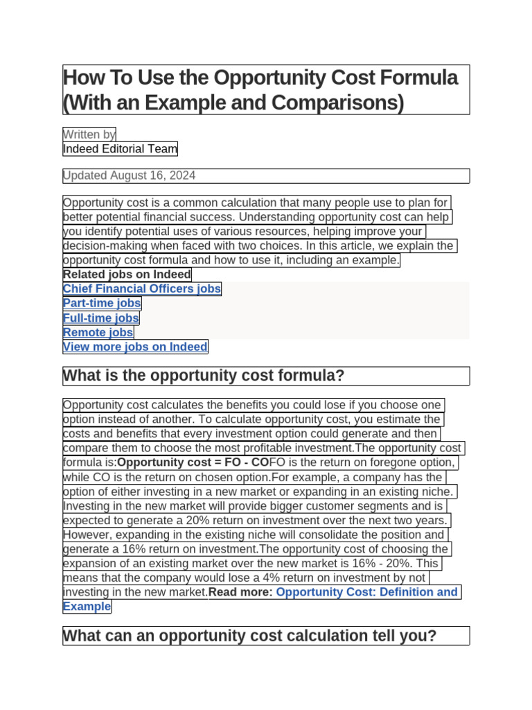 How To Use The Opportunity Cost Formula | PDF | Opportunity Cost ...