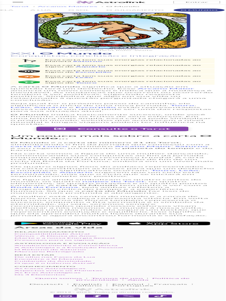 O Mundo - XXI Arcano Maior Do Tarot - Astrolink | PDF | Zodíaco | Tarô
