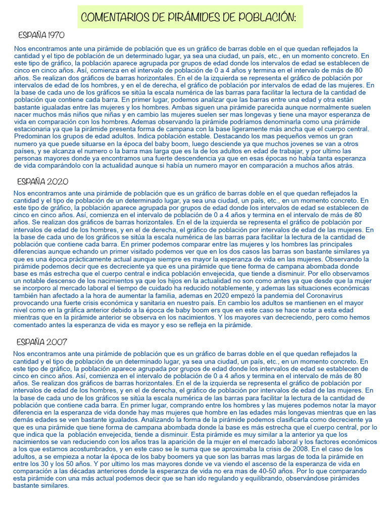Interpretacion y Comentario de Piramides de Poblacion | PDF | Economias