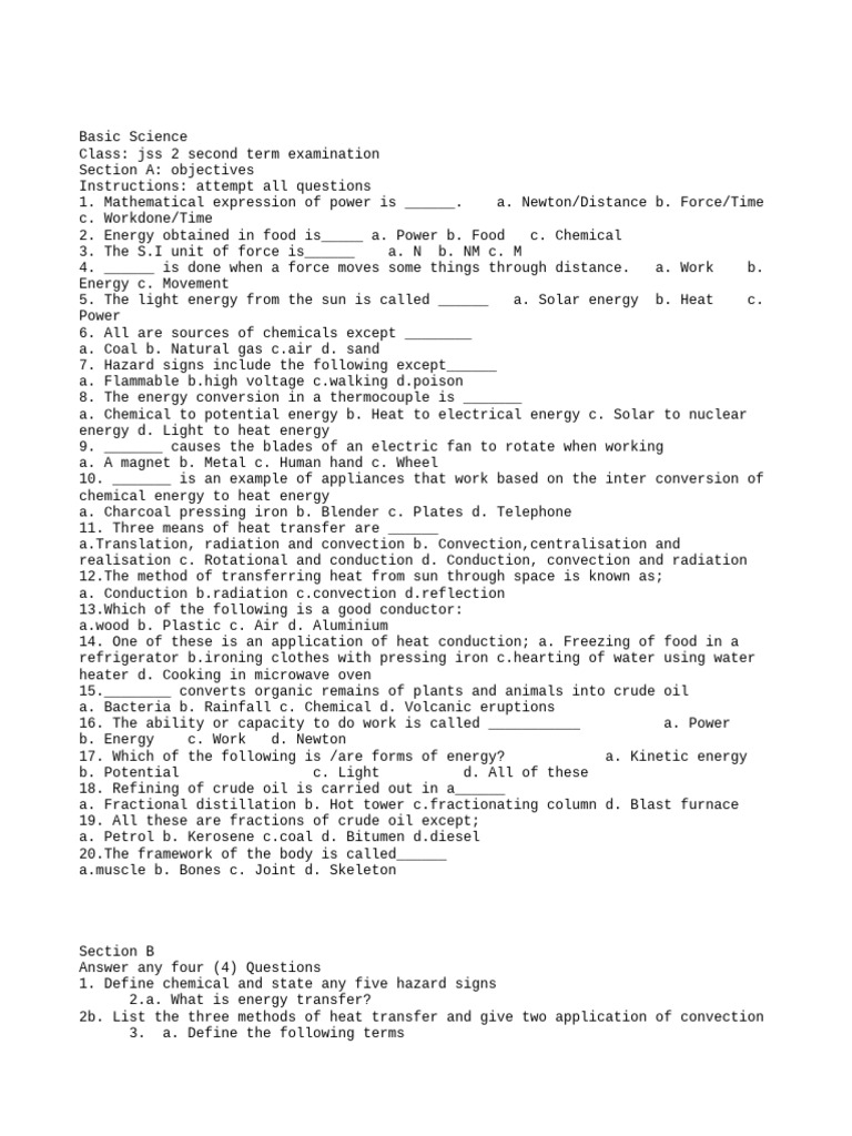 Basic Science Jss 1 To 3 2025 | PDF | Chemical Elements | Petroleum