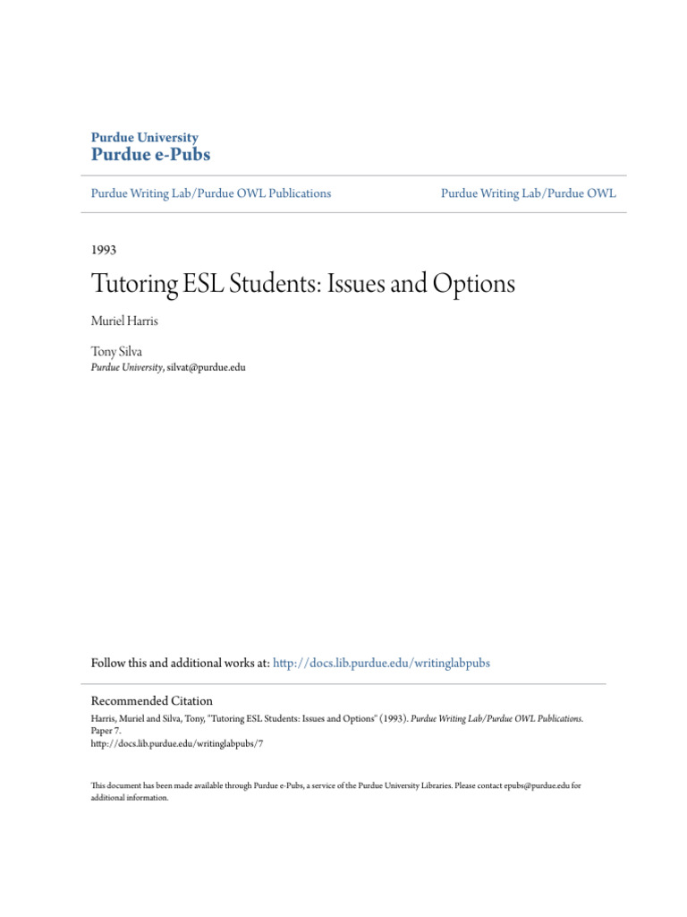 ESL Tutoring: Key Issues and Strategies | PDF | English As A Second Or ...