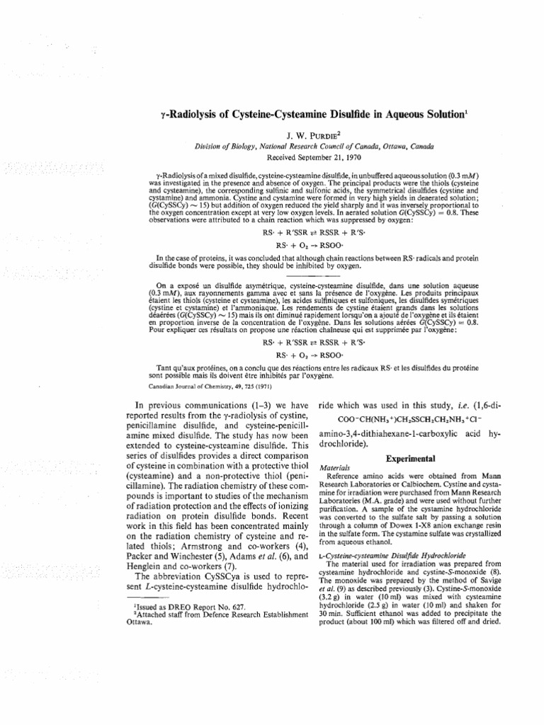 Purdie 2011 γ Radiolysis of Cysteine Cysteamine Disulfide in Aqueous ...