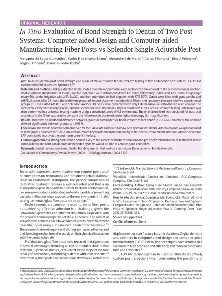 Bond Strength of Fiber Post Systems | PDF | Student's T Test | Dentistry