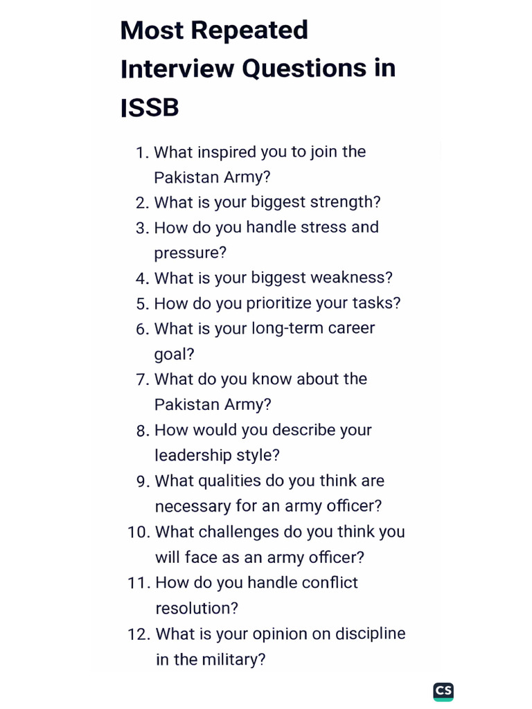 ISSB Deputy President Interview Questions | PDF