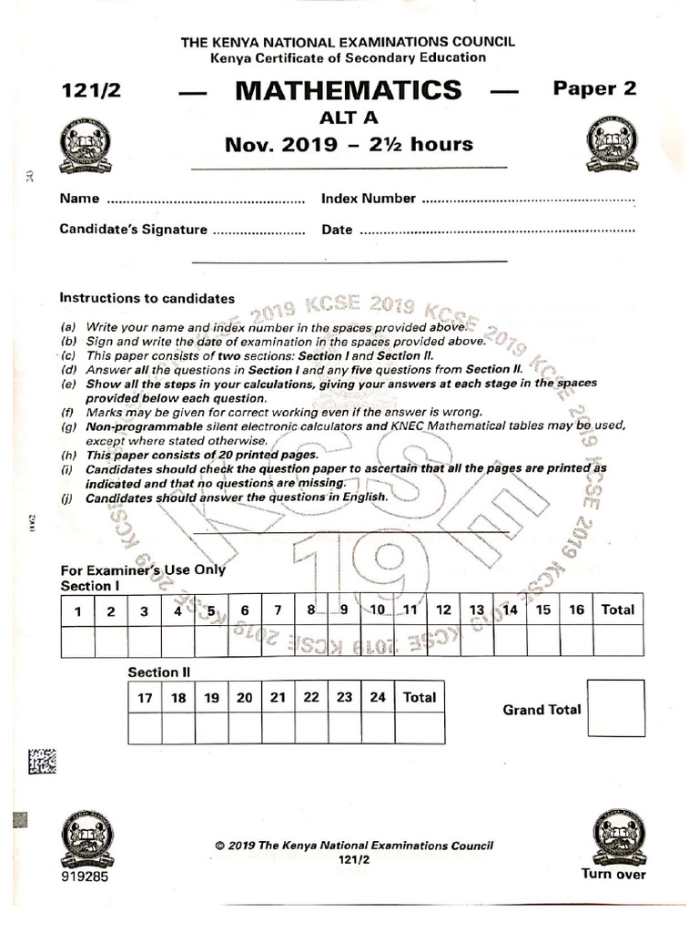 Mathematics p2 Kcse 2019 Min | PDF