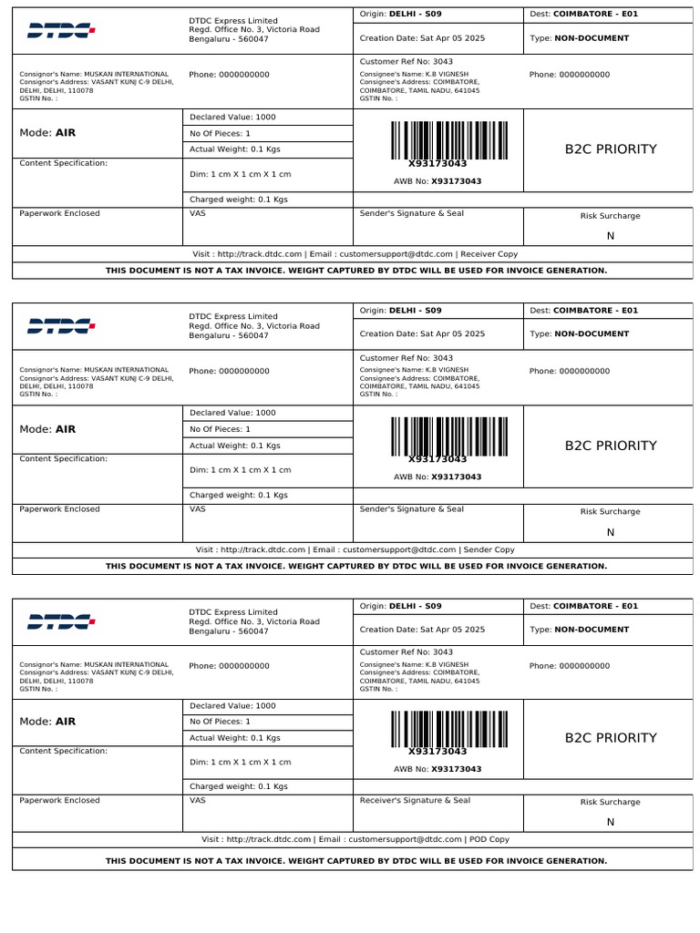 Shiping Label POD X93173043 | PDF