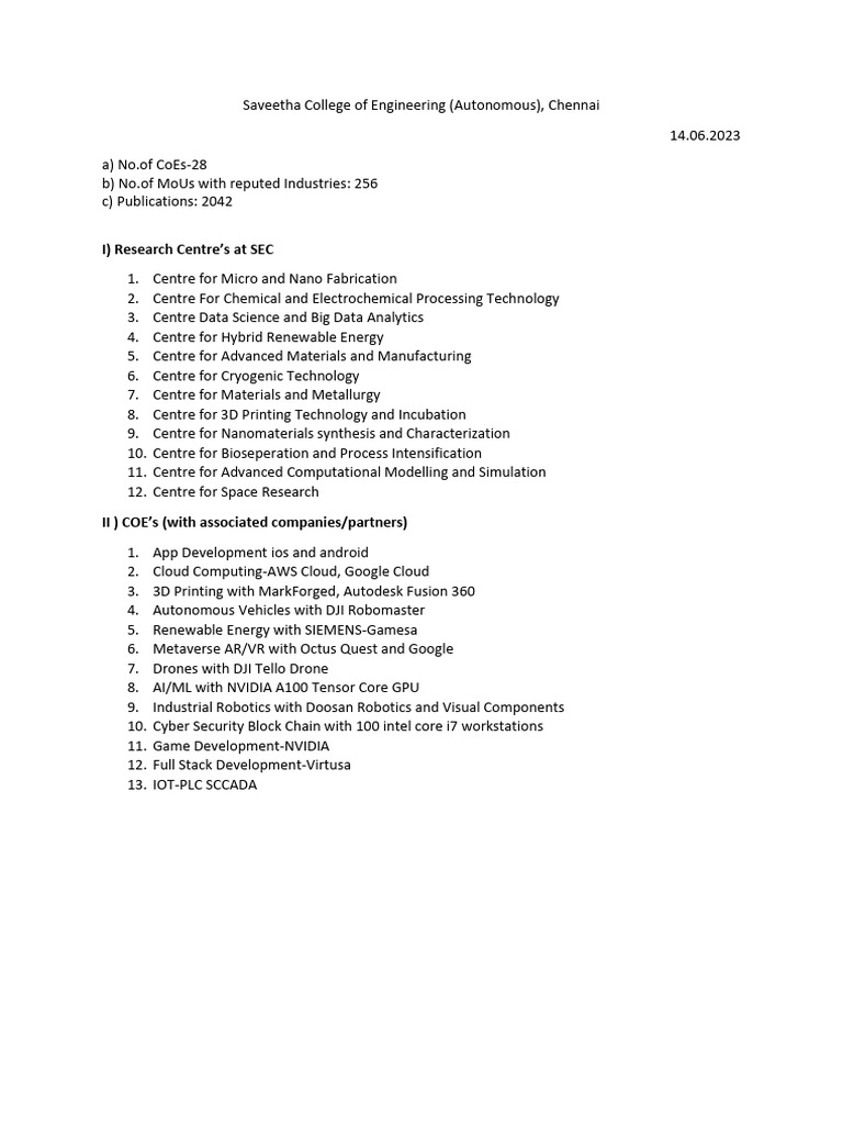 Saveetha College COEs | PDF