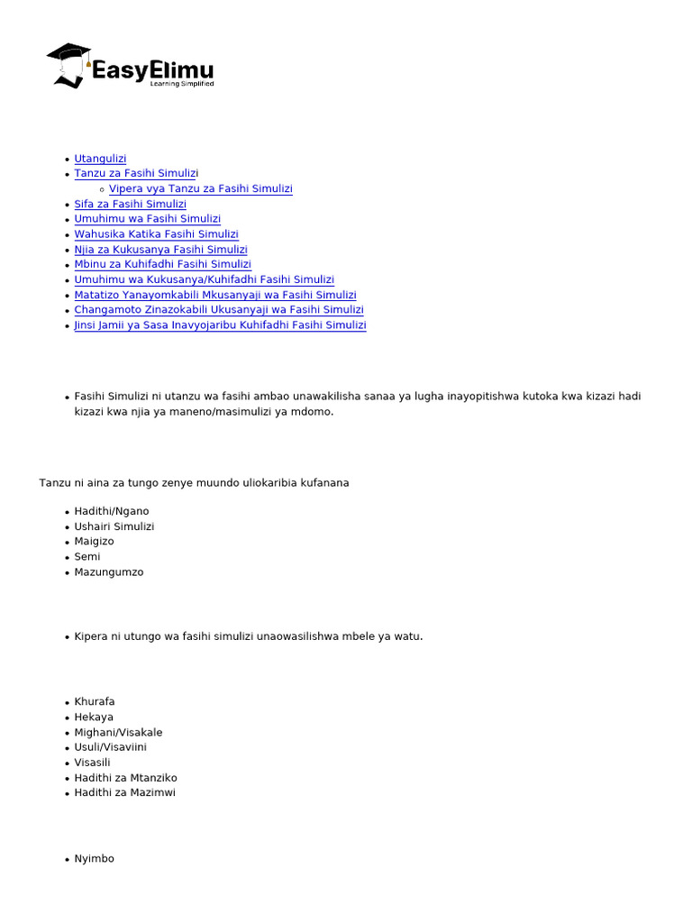 HsFasihi Simulizi - Kiswahili Fasihi Notes-2293 | PDF