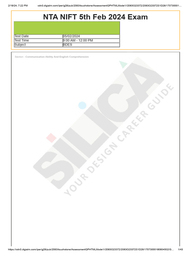 NIFT BDES 2024 Question Paper With Answer Key | PDF | Multiple Choice ...