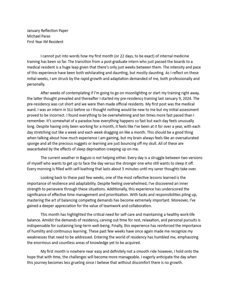 First Month Reflections of an IM Resident | PDF | Psychology