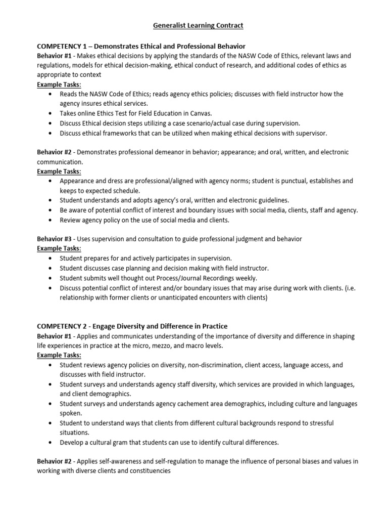 Generalist Learning Contract List | PDF | Evaluation | Policy