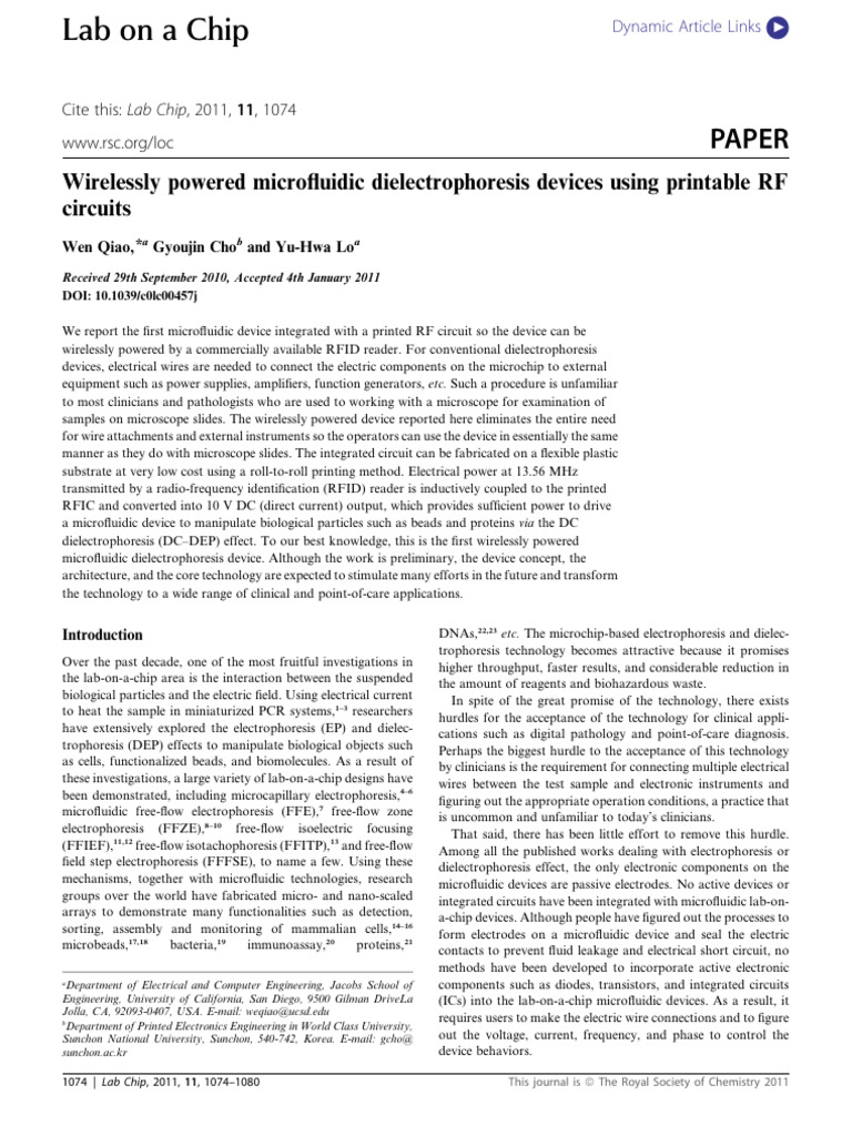 2011 - Wirelessly Powered Microfluidic Dielectrophoresis Devices Using ...