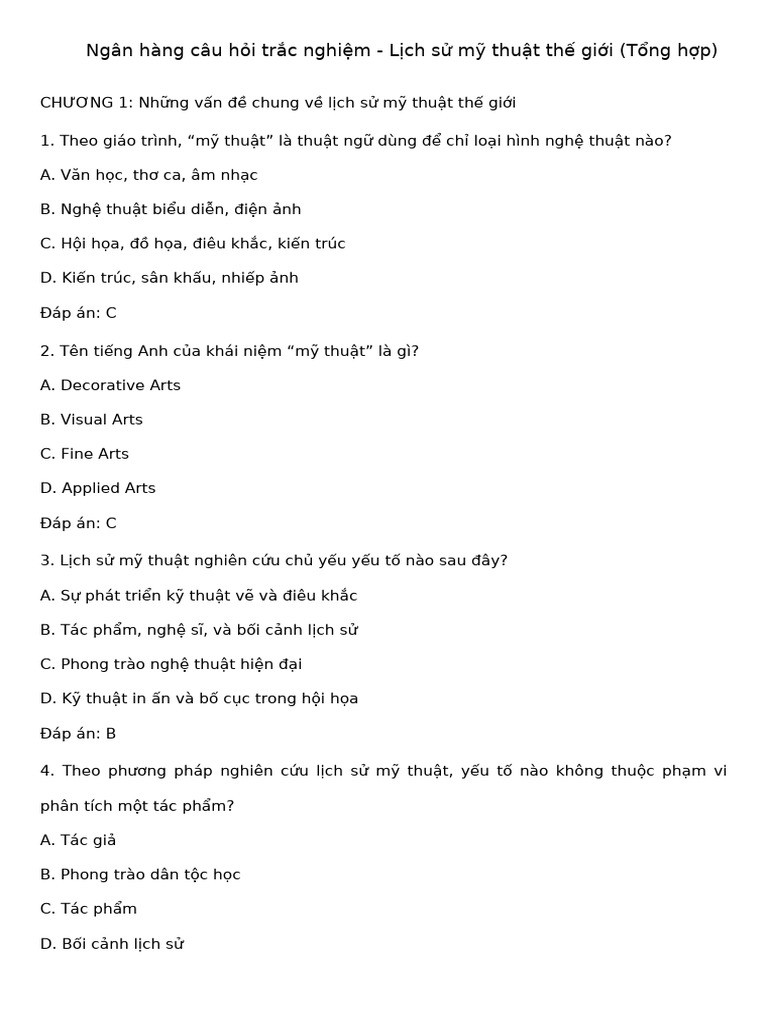 Ngan Hang Cau Hoi My Thuat | PDF