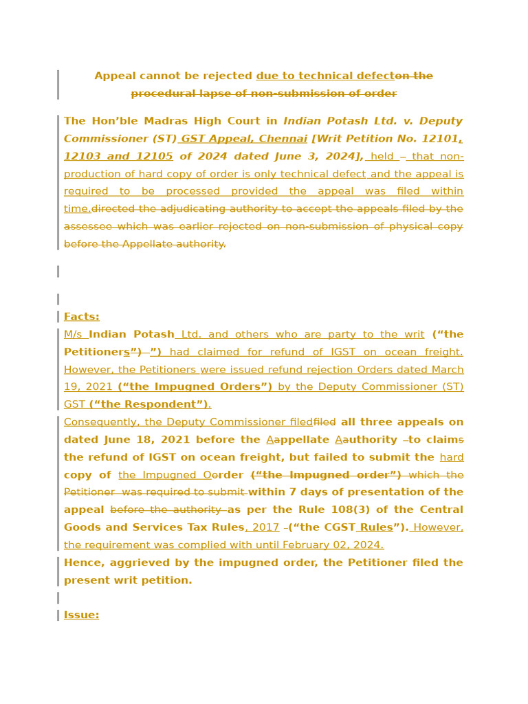Appeal Cannot Be Rejected Due To Non-Submission of Physical Copy of The Order | PDF | Appeal ...