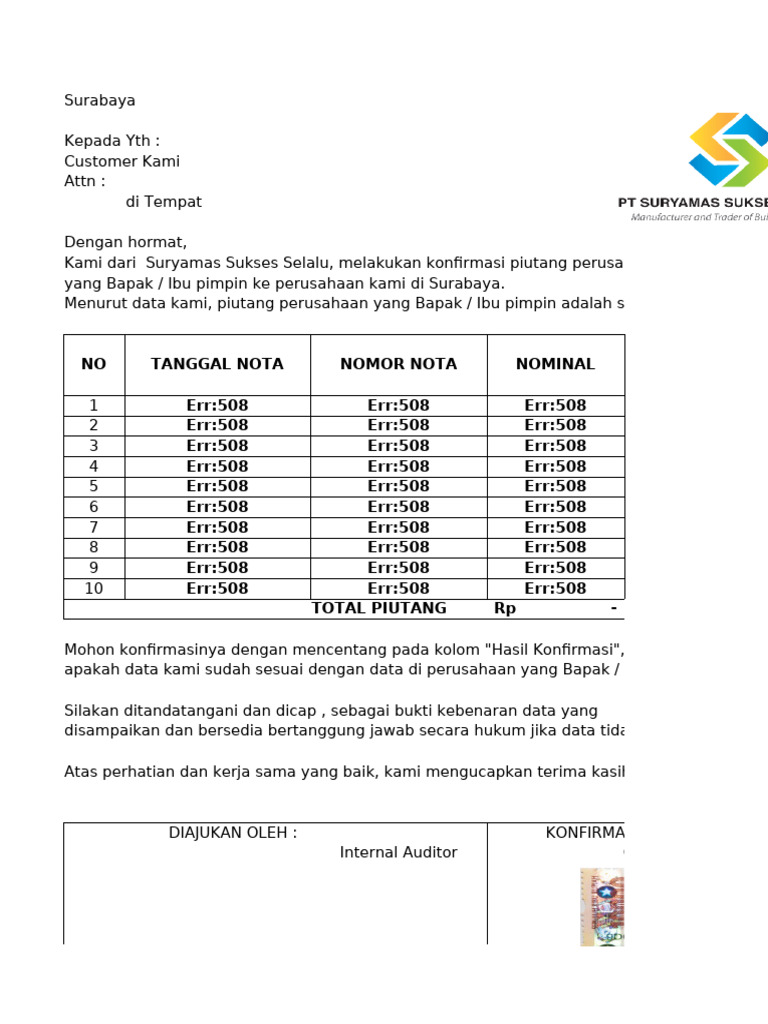 Audit Form Konfirmasi Nota Dan Piutang | PDF