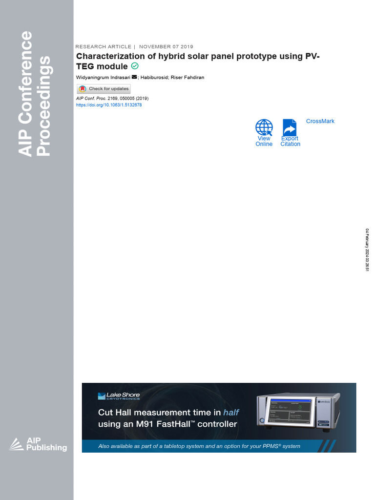 Characterization of Hybrid Solar Panel Prototype Using PV TEG Module ...