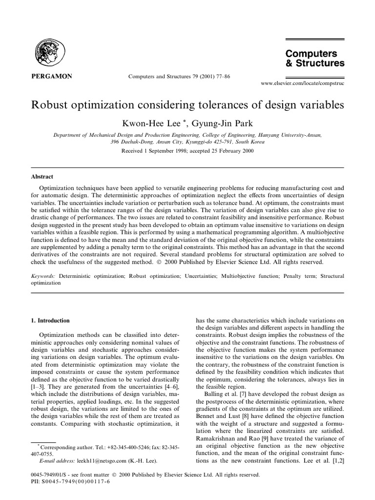 Computers & Structures 2001 Lee | PDF | Mathematical Optimization | Loss Function
