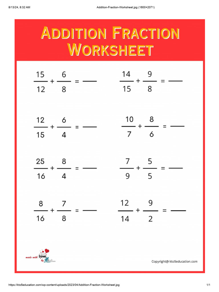Addition Fraction Worksheet | PDF