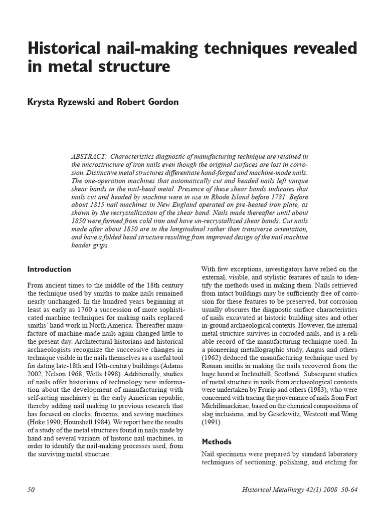Historic Nail Manufacturing Techniques | PDF | Iron | Forging