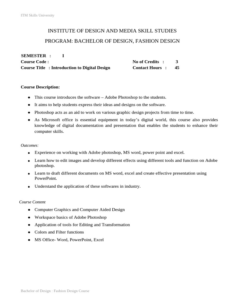 Fashion Design Digital Skills Course | PDF | Adobe Photoshop | Graphics