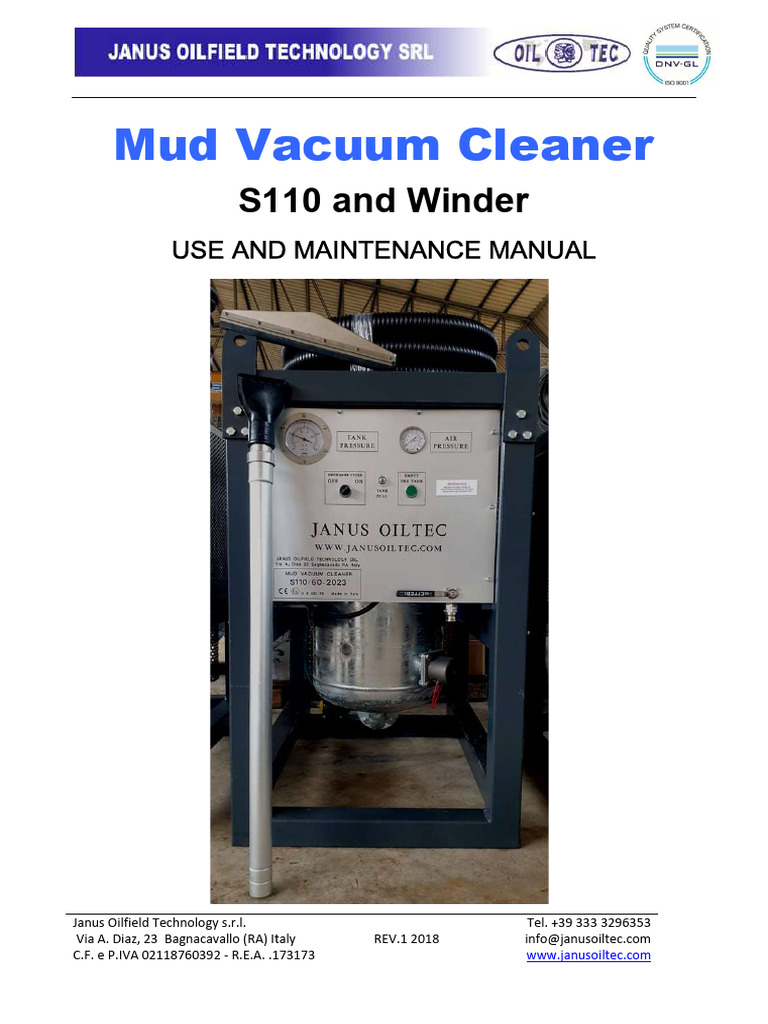 Mud Vacuum Cleaner S110 - Use and Maintenance Manual | PDF | Pump | Valve