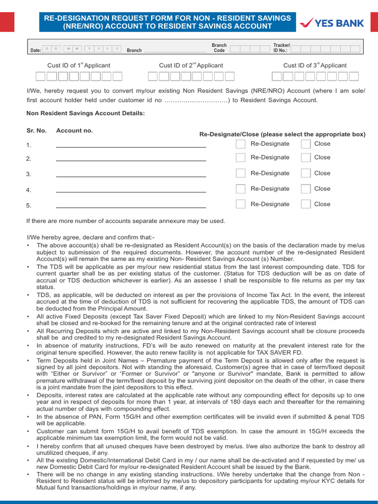 NRI Bank Account Status Change Form | PDF