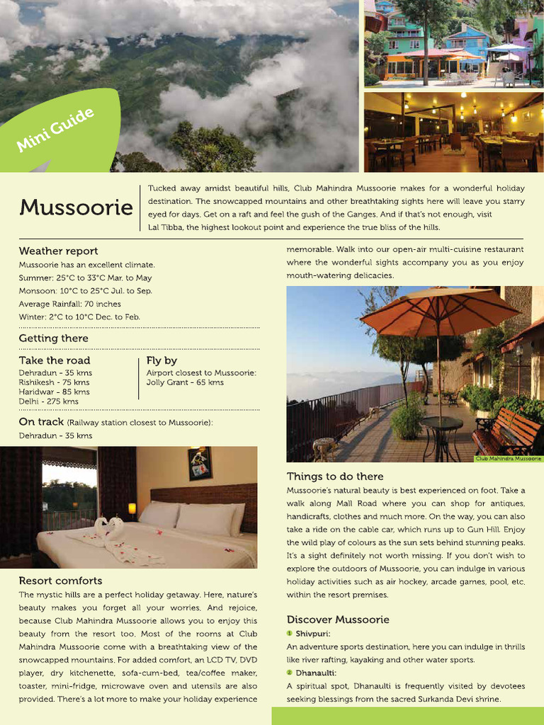 CM Mussoorie Resort FactSheet | PDF