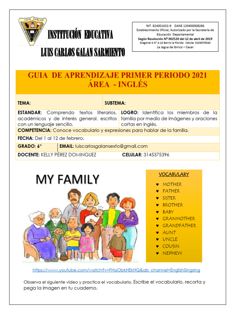 Actividades de Inglés: Mi Familia 6° grado | PDF