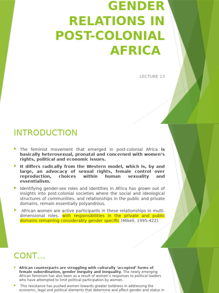 AHT 2221-DYNAMICS IN GENDER RELATIONS IN POST-COLONIAL AFRICA (1) | PDF ...