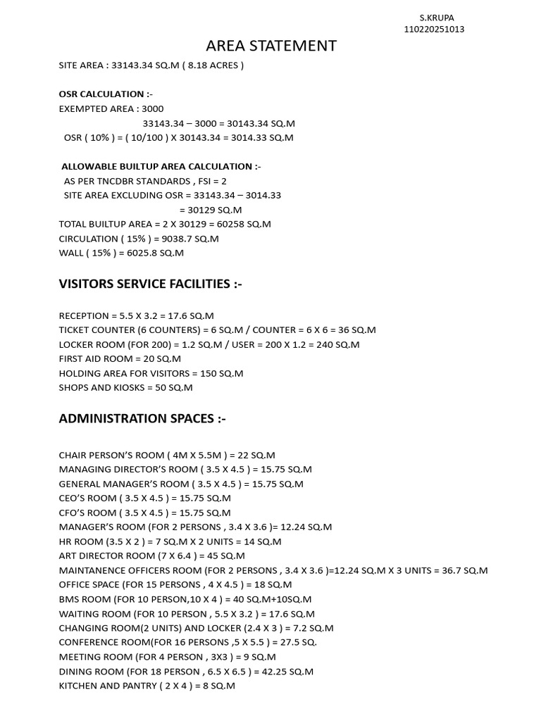 Area Statement - Krupa - A4 - Colour - Im | PDF | Home | Room