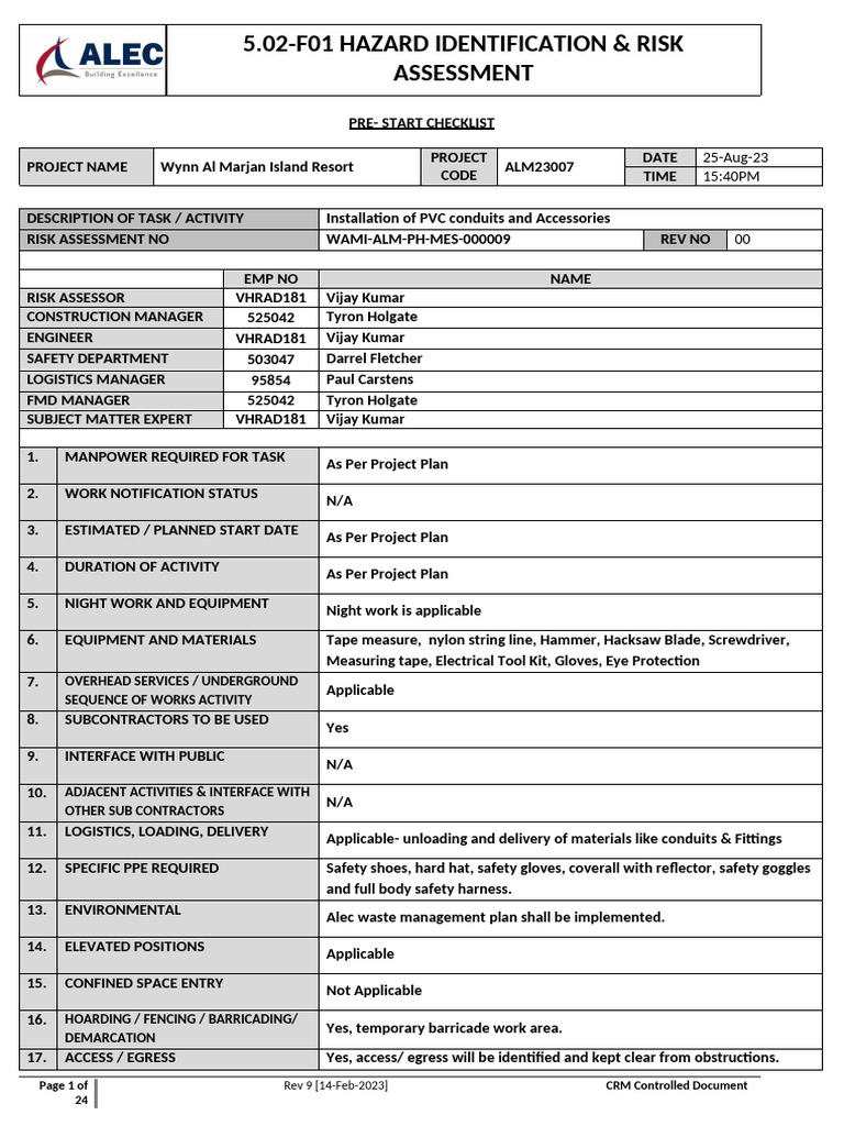 Hazard Assessment for PVC Installation | PDF | Forklift | Personal Protective Equipment