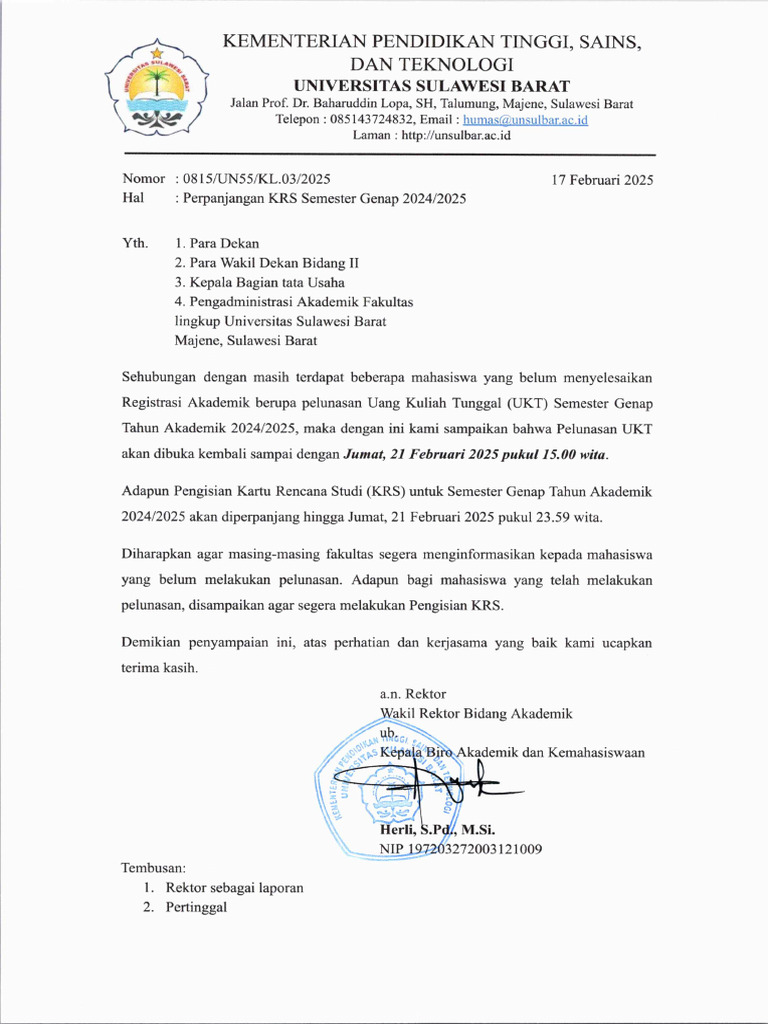 Perpanjangan KRS Semester Genap 2024-2025 | PDF