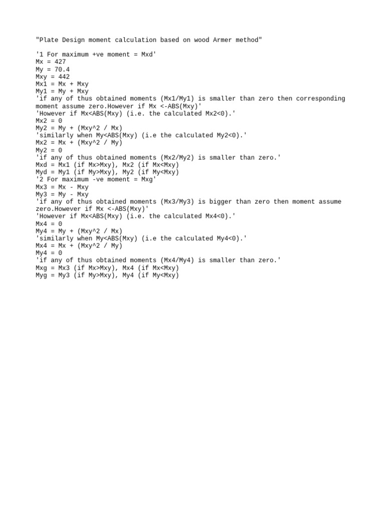 Plate Design Moment Calculation Based On Wood Armer Method | PDF