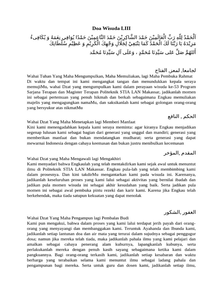 Doa Wisuda Politeknik STIA LAN | PDF