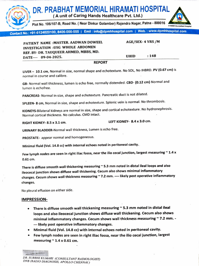 USG Whole Abdomen Report for Child | PDF | Pancreas | Abdomen
