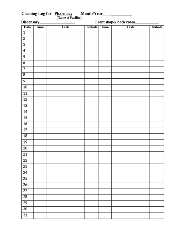 Pharmacy Cleaning-Log Template | PDF
