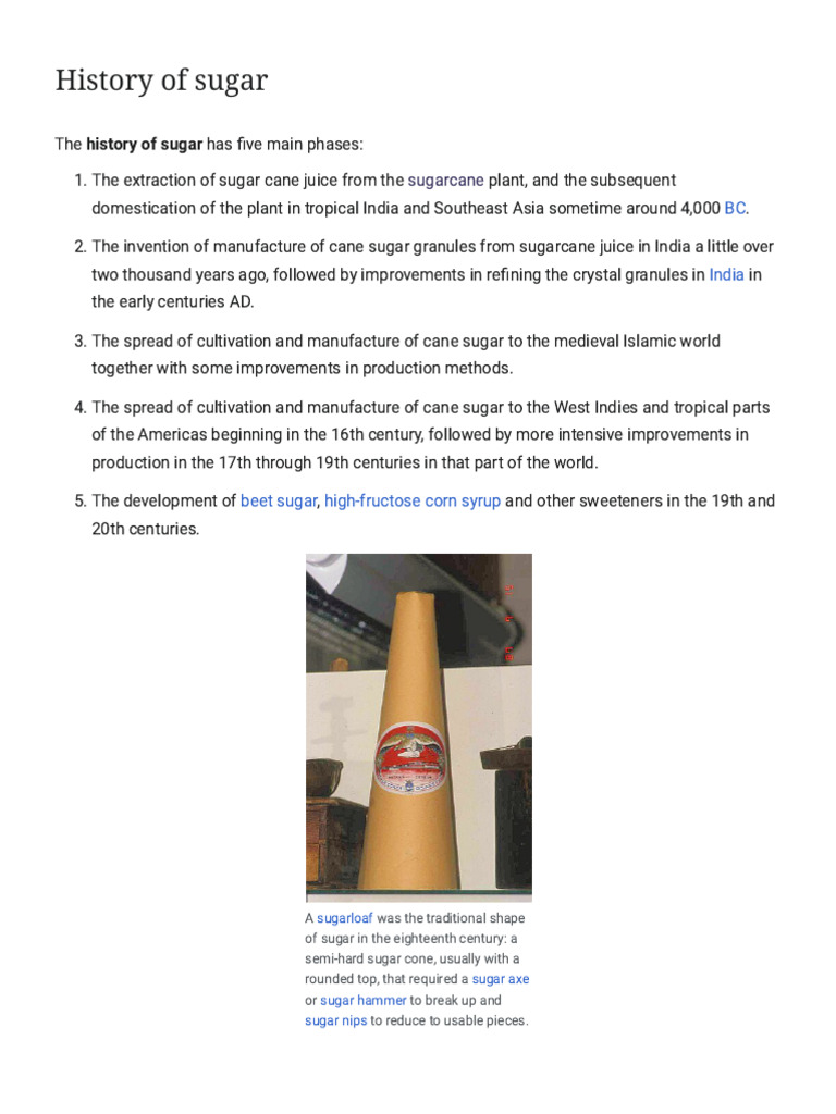 History of Sugar - Wikipedia | PDF | Sugar | Diet & Nutrition