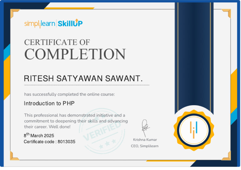 Introduction to PHP Certificate 2025 | PDF