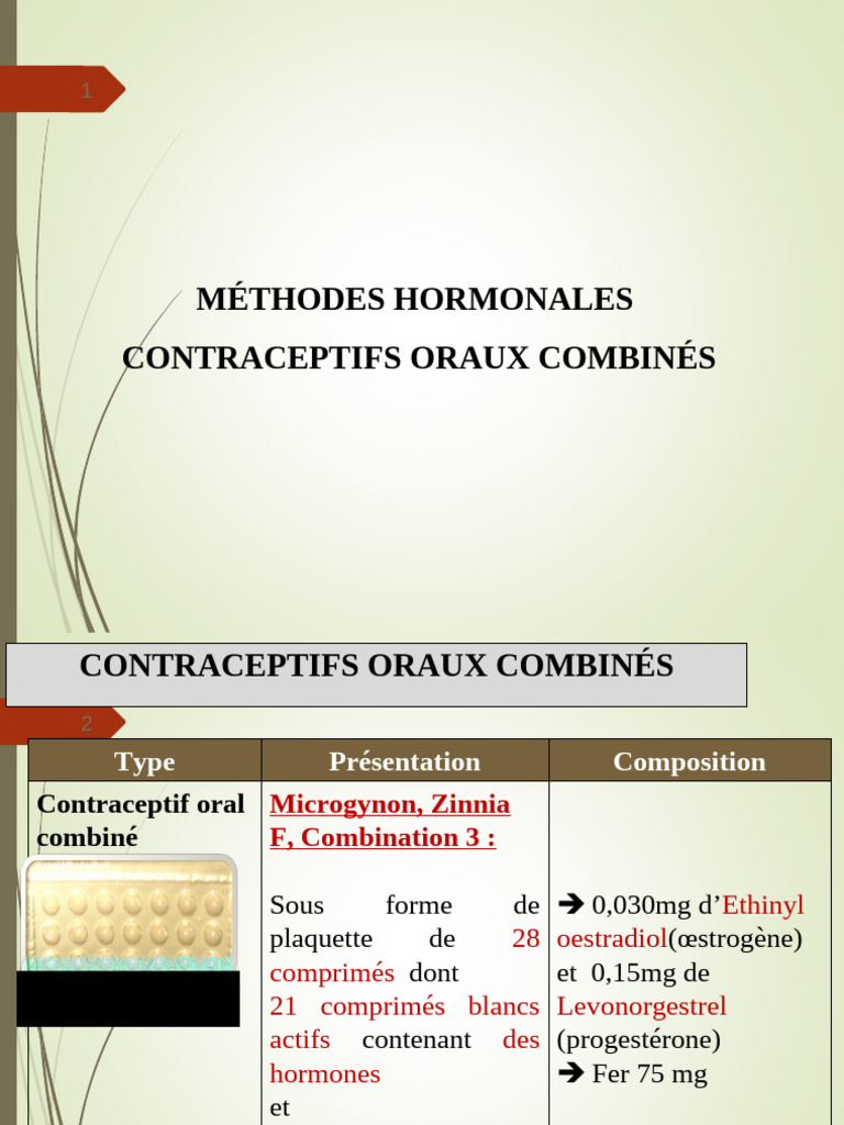 Contraceptifs Oraux Combinés : Guide Pratique | PDF | Pilule combinée ...