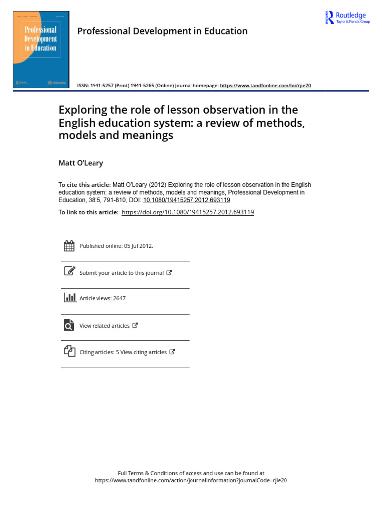 Exploring The Role of Lesson Observation in The English Education ...