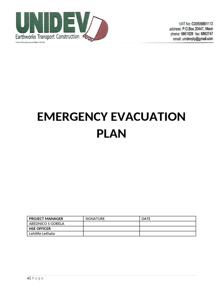 EMERGENCY EVACUATION PLAN | PDF | Emergency | First Aid
