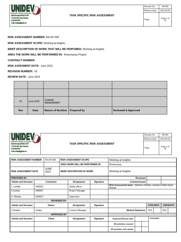 Task-Specific Risk Assessment for Heights | PDF | Personal Protective ...