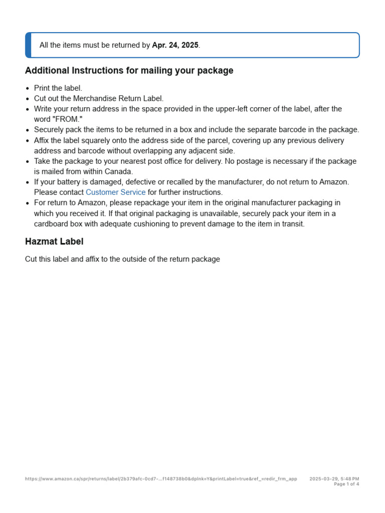 Package Return Instructions for Amazon | PDF | Freight Transport ...