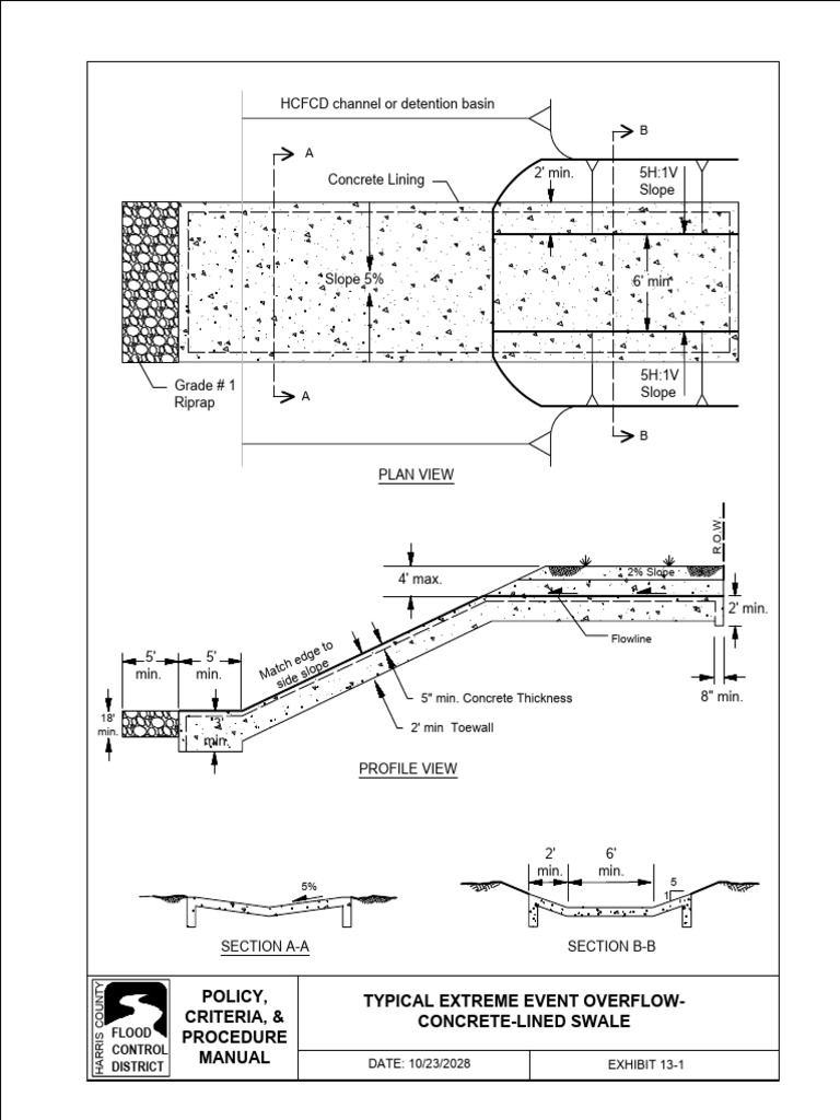 HCFCD Extreme Lined Concrete Swale-Model - 032110 | PDF | Earth ...