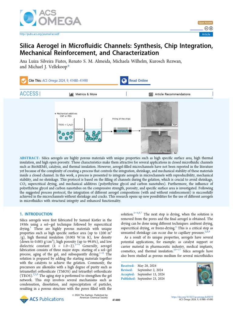 7 Silica Aerogel in Microfluidic Channels Synthesis Chip Integration Mechanical Reinforcement ...