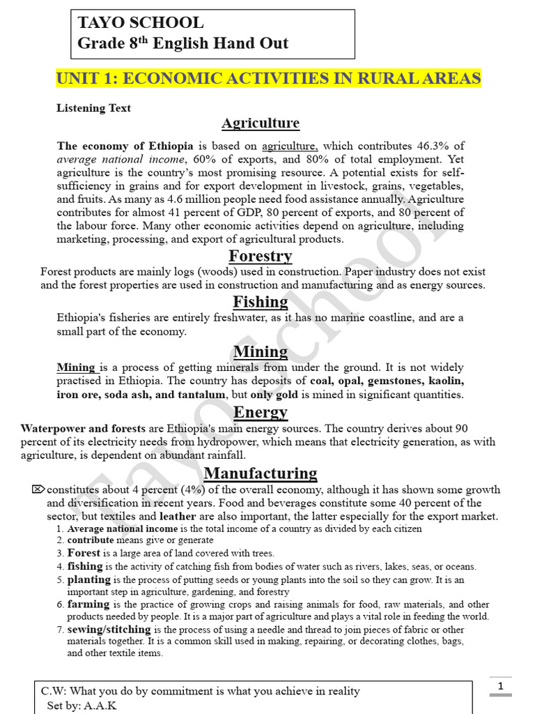 Economic Activities in Rural Ethiopia | PDF | Agriculture | Verb