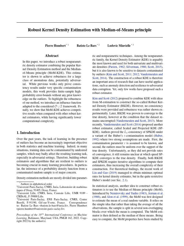Robust Kernel Density Estimation With Median-of-Means Principle-Humbert | PDF | Robust ...