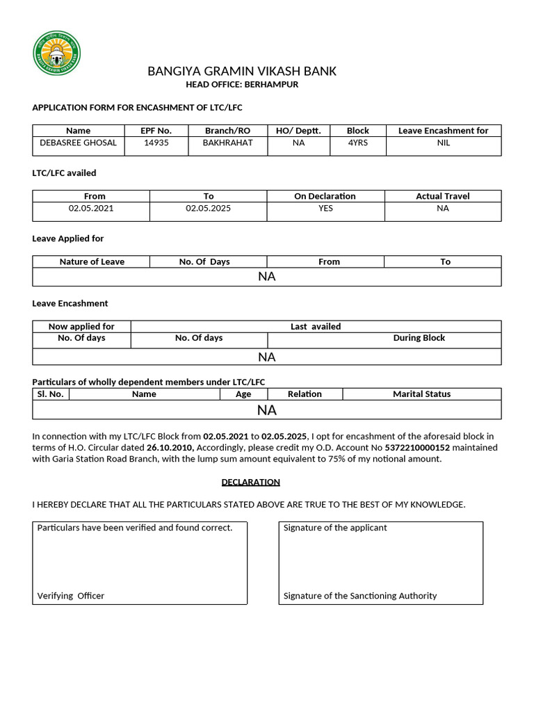 Ltc Lfc Encashment | PDF