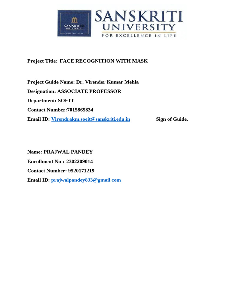 Final - Report Synopiss Prajwal Pandey | PDF | Computer Vision ...