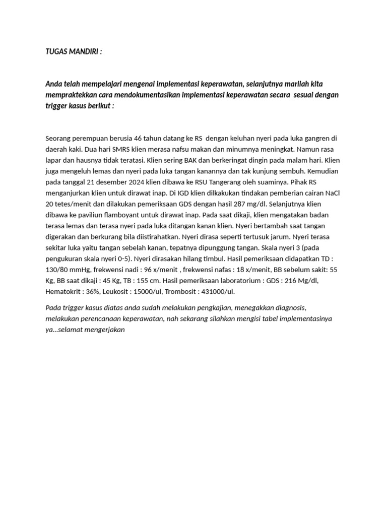 Trigger Kasus Implementasi KGD, Nyeri Dan Integritas | PDF